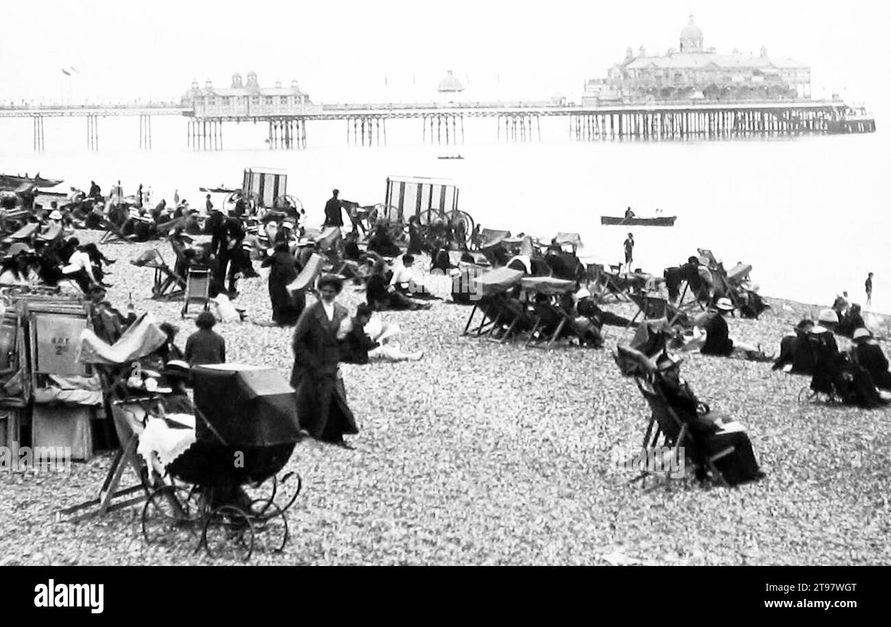 Eastbourne beach and pier, Victorian period Stock Photo - Alamy