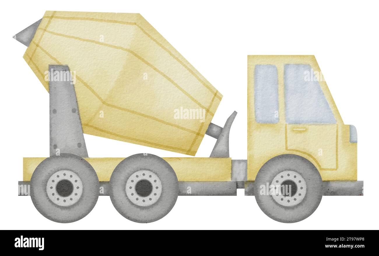 Concrete Mixer Watercolor illustration. Hand drawn clip art of baby toy ...
