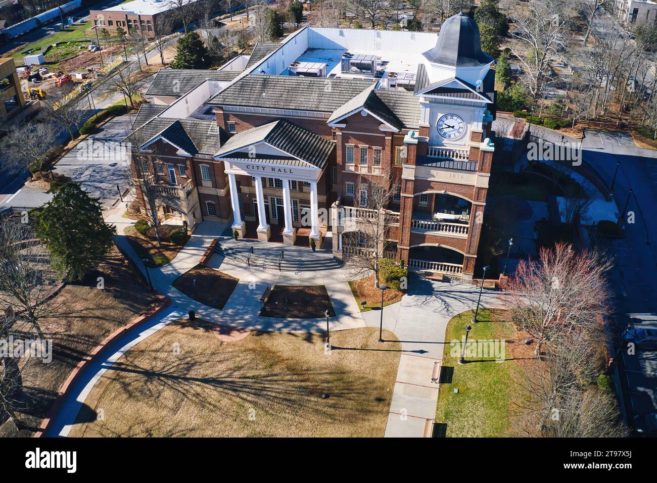Aerial panoramic view of Duluth City Hall and Town Greene in downtown ...