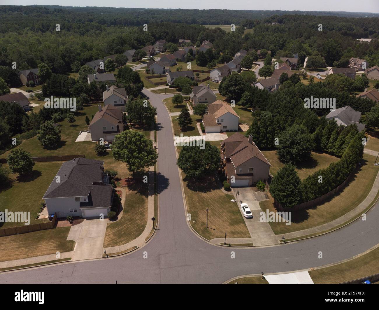 Aerial panoramic view of an upscale subdivision in suburbs with ...
