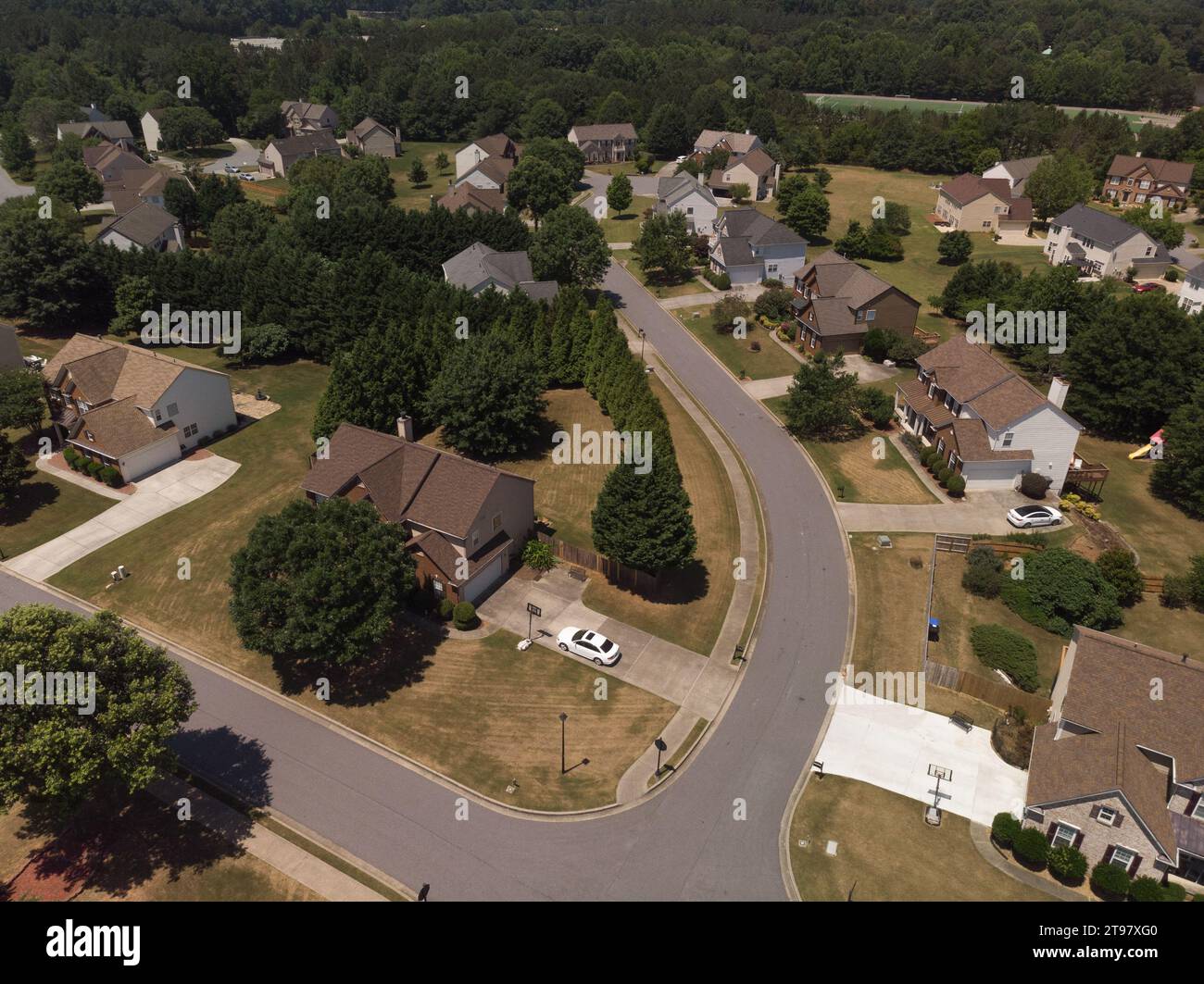 Aerial panoramic view of an upscale subdivision in suburbs with ...