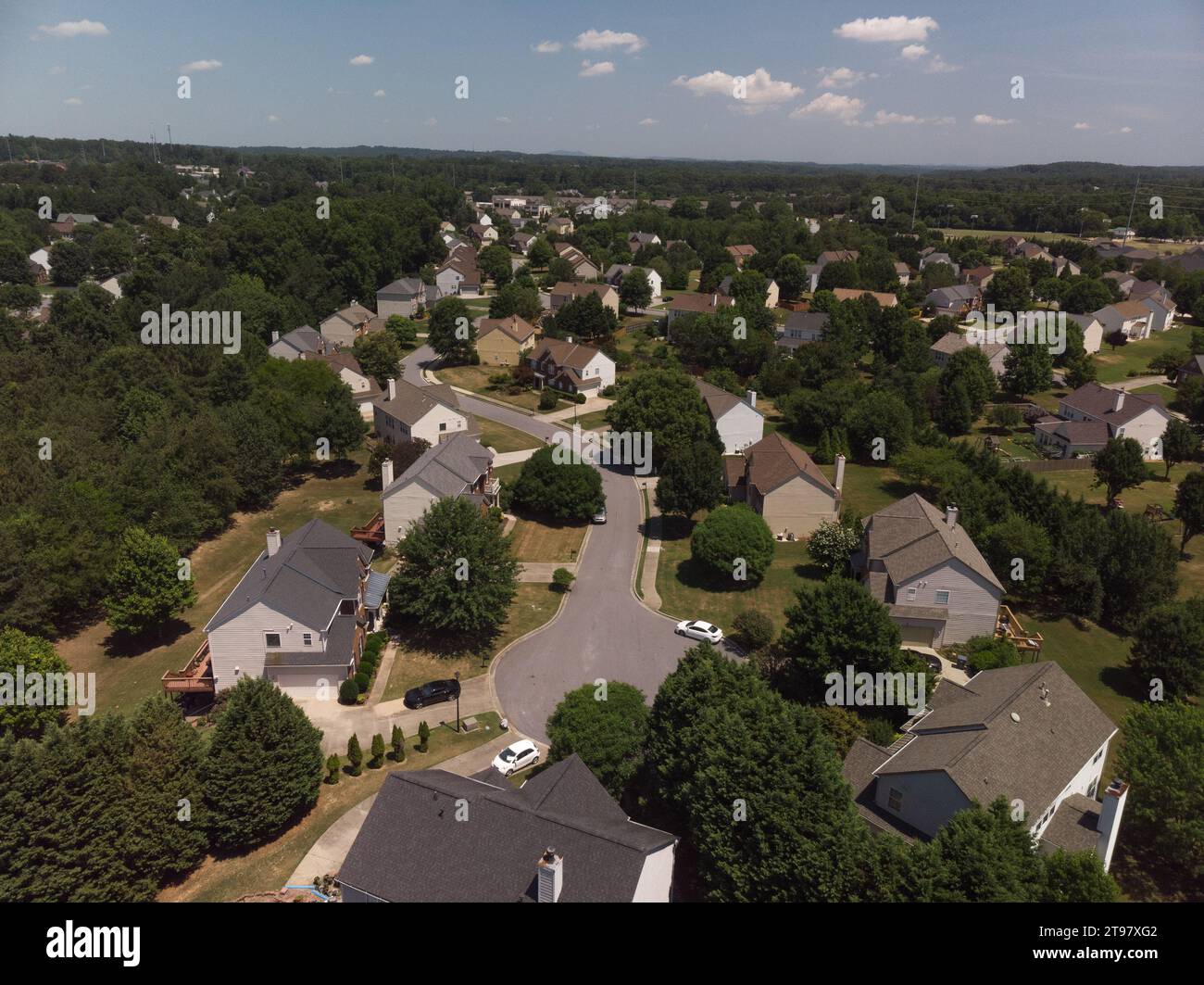 Aerial panoramic view of an upscale subdivision in suburbs with ...