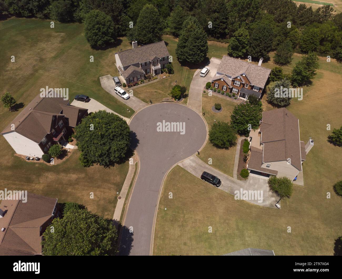 Aerial panoramic view of an upscale subdivision in suburbs with ...