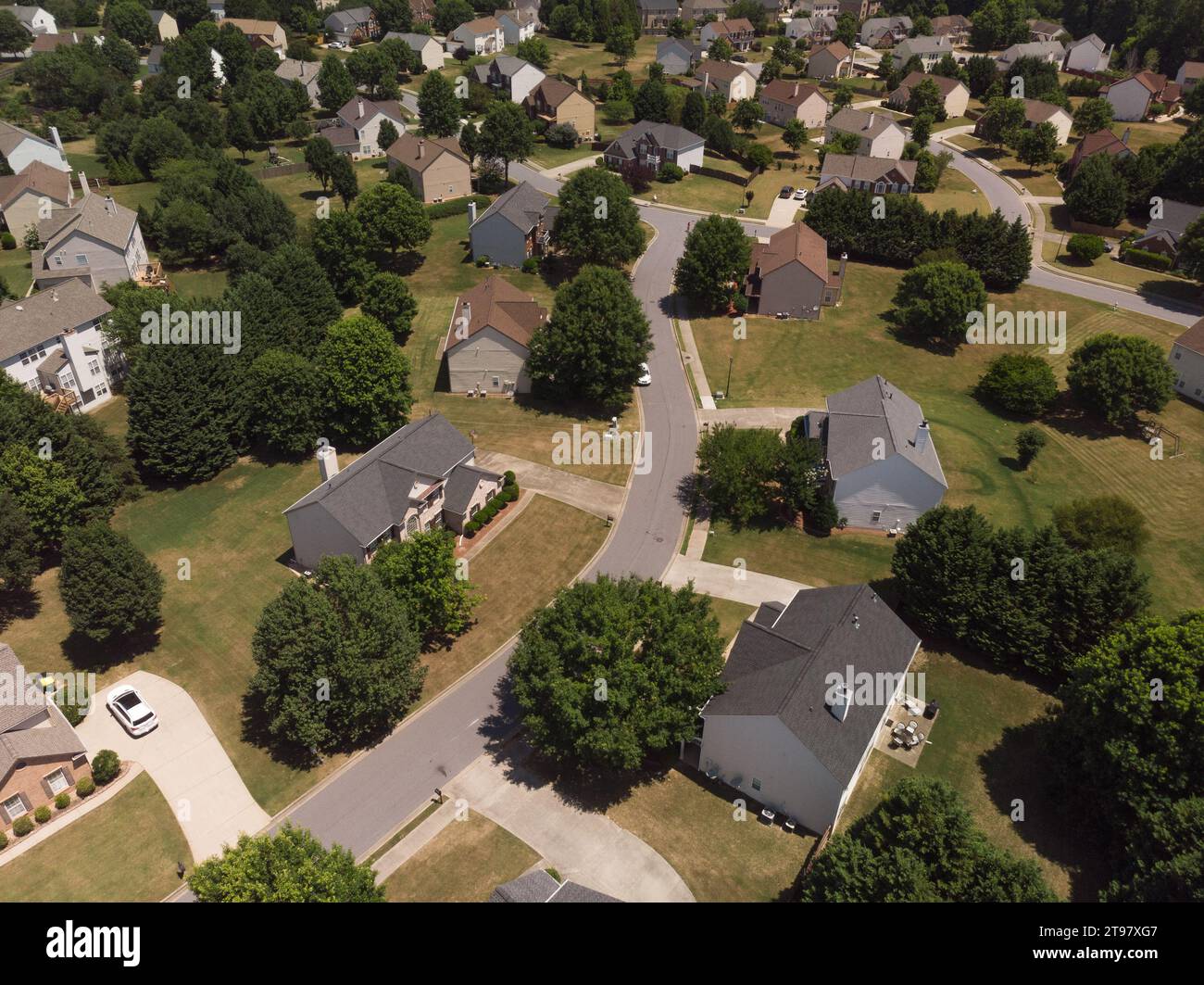 Aerial panoramic view of an upscale subdivision in suburbs with ...