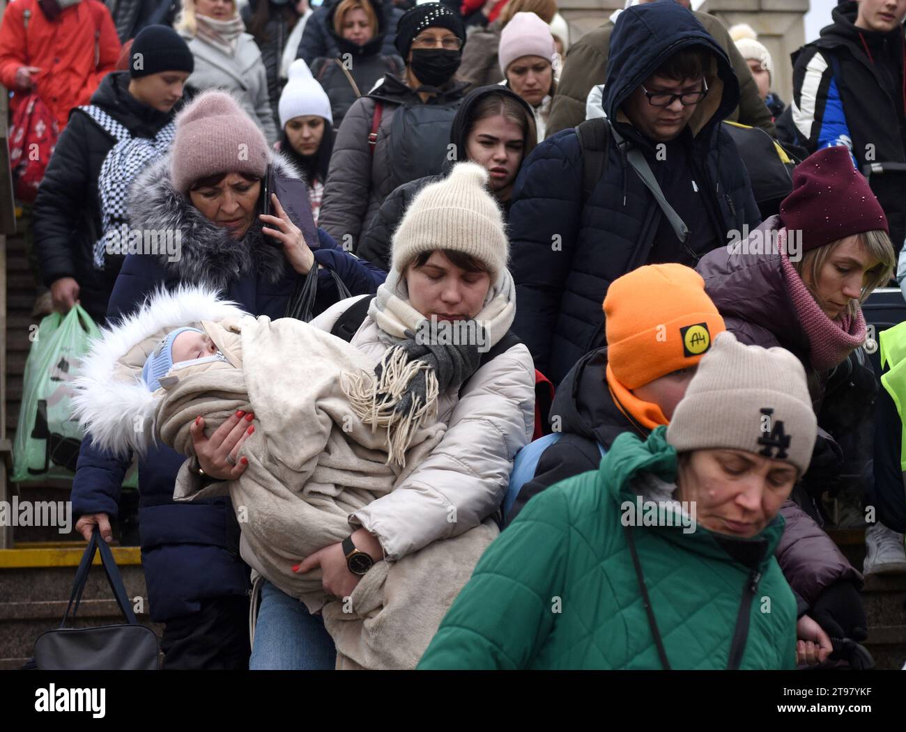 Lviv, Ukraine - March 8, 2022: Refugees coming on railway station of ...