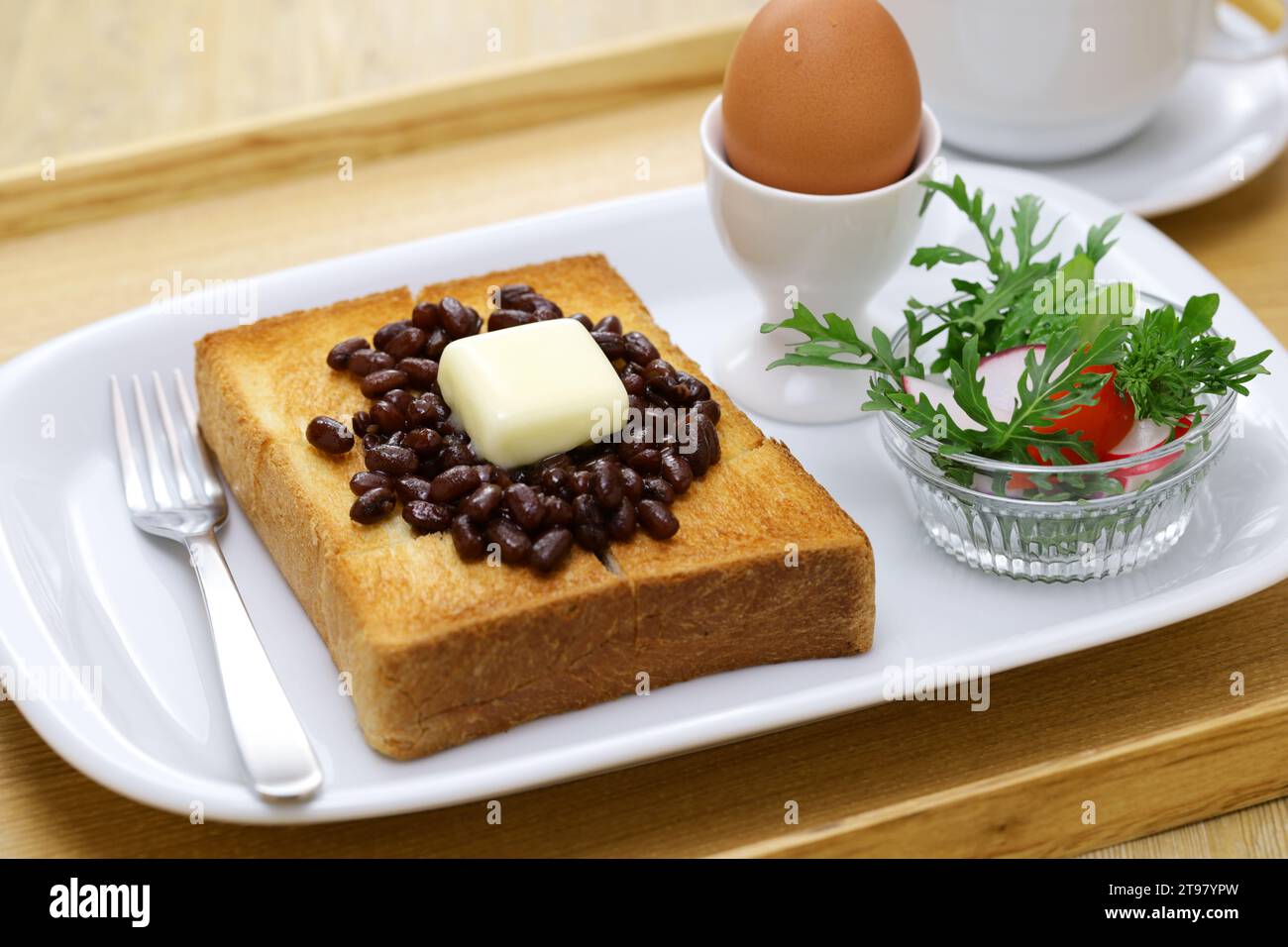 butter and sweet adzuki beans on toast, Nagoya specialty breakfast ...
