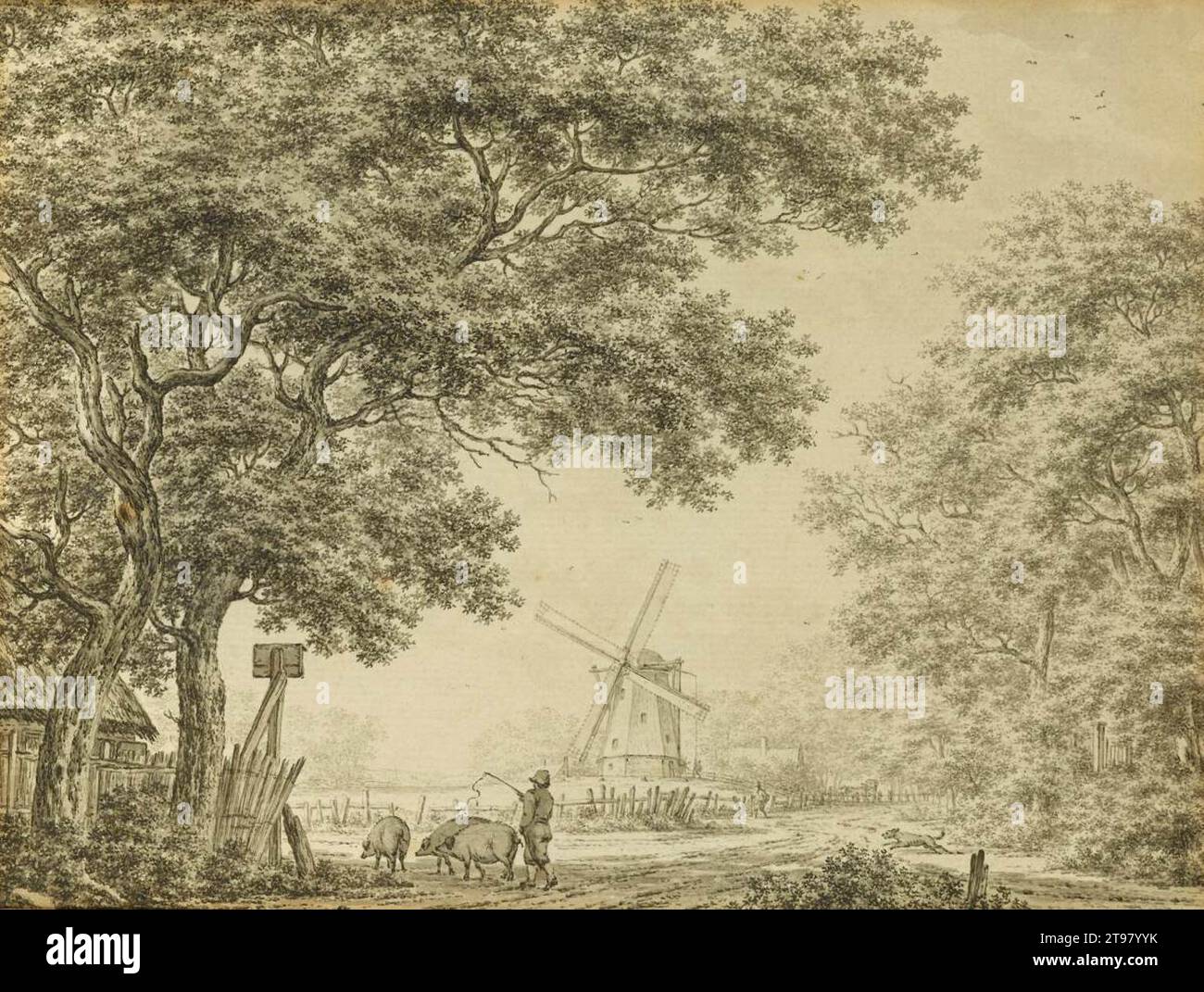 A Swineherd with Three Pigs on a Track 1772 by Jacob Cats Stock Photo ...