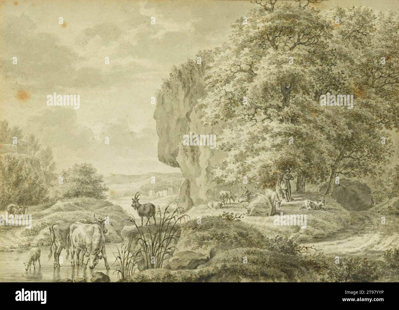 A Peasant Watering his Animals at a Ford 1772 by Jacob Cats Stock Photo ...