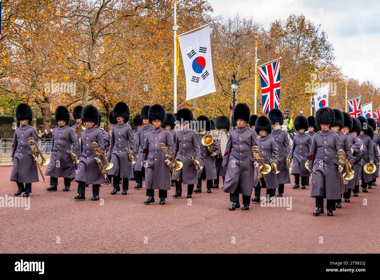 A Band Of The King's Guard Marches Down The Mall For The Changing of ...