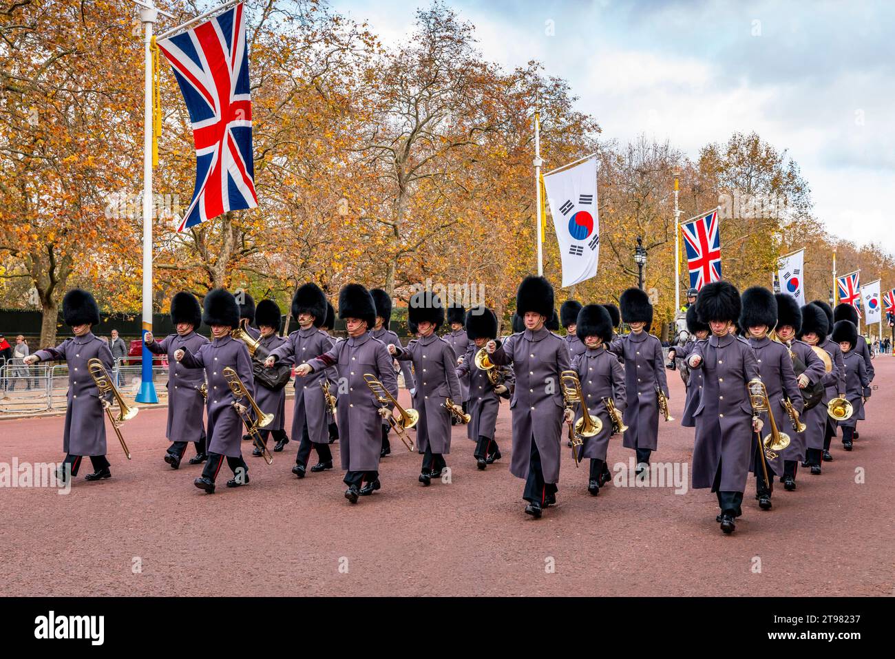 A Band Of The King's Guard Marches Down The Mall For The Changing of ...