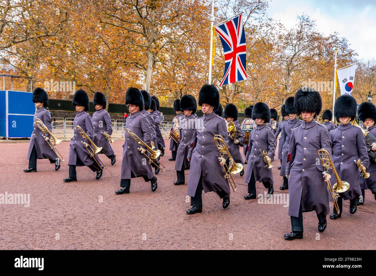 A Band Of The King's Guard Marches Down The Mall For The Changing of ...