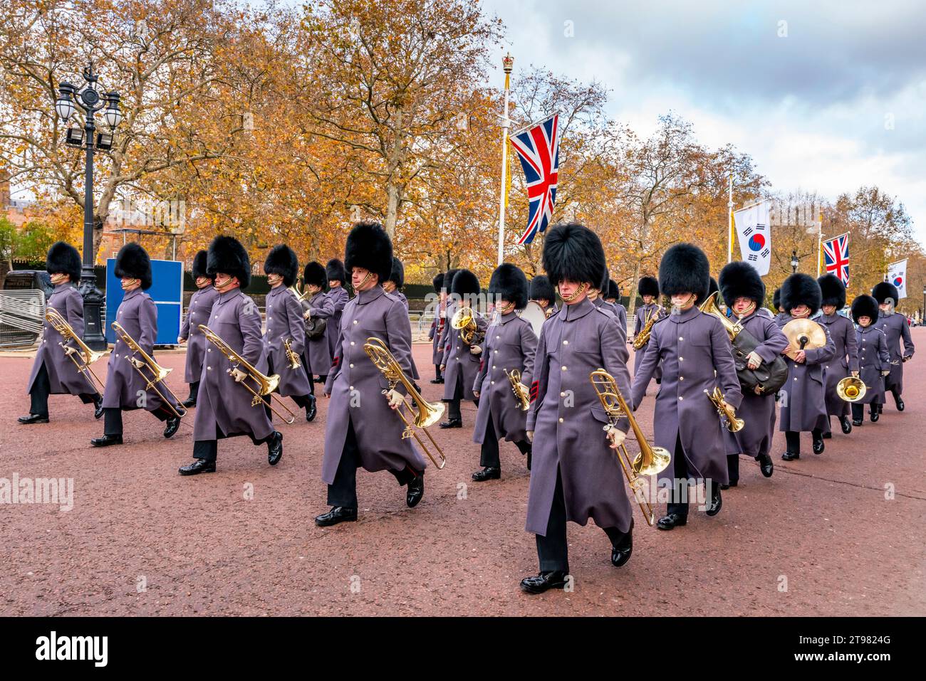 A Band Of The King's Guard Marches Down The Mall For The Changing of ...