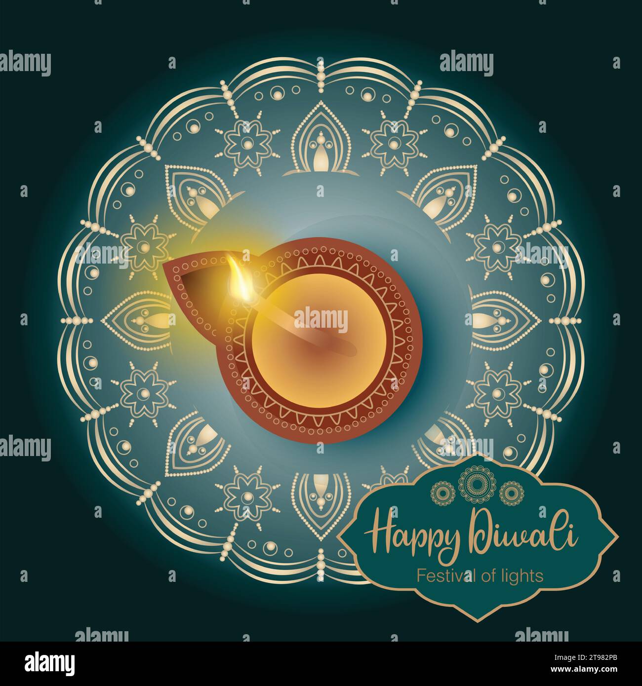 Happy Diwali ( Festival of lights) vector illustration with mandala ...