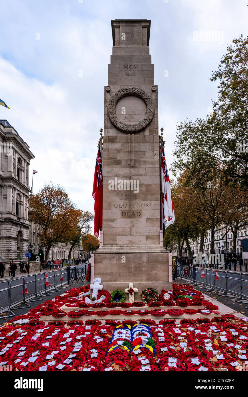 The Cenotaph (photographed after Remembrance Sunday), Whitehall, London ...