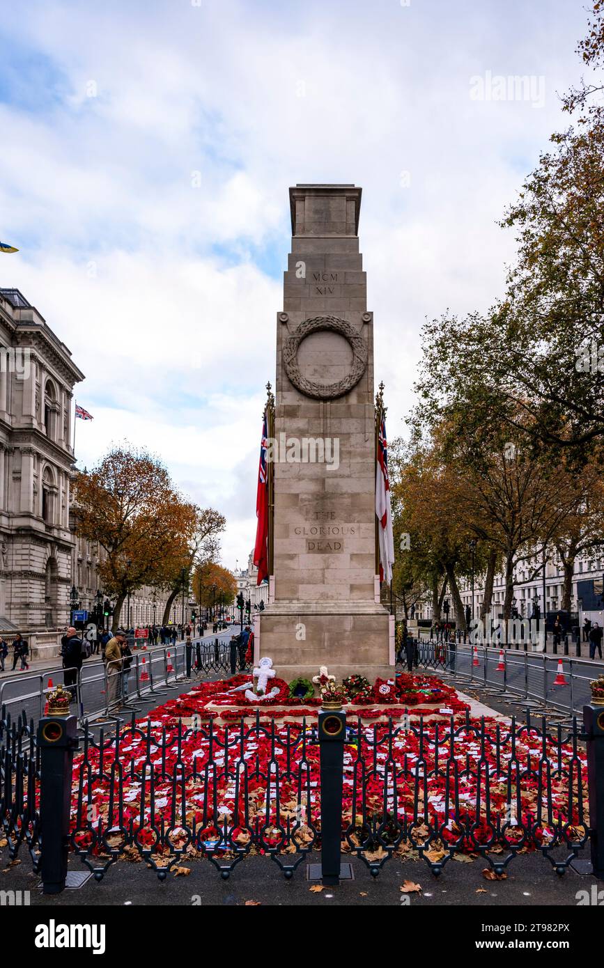 The Cenotaph (photographed after Remembrance Sunday), Whitehall, London ...
