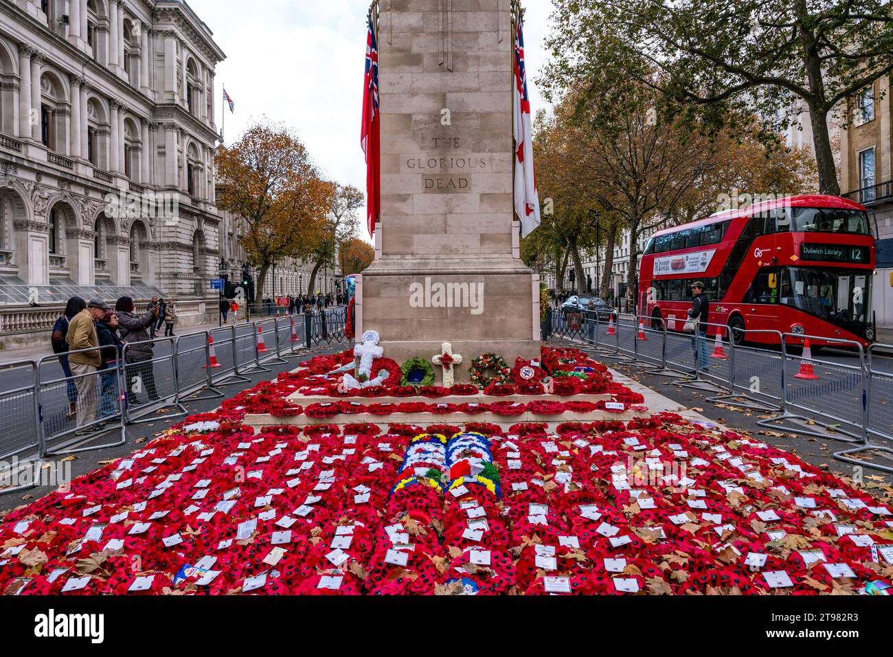 The Cenotaph (photographed after Remembrance Sunday), Whitehall, London ...