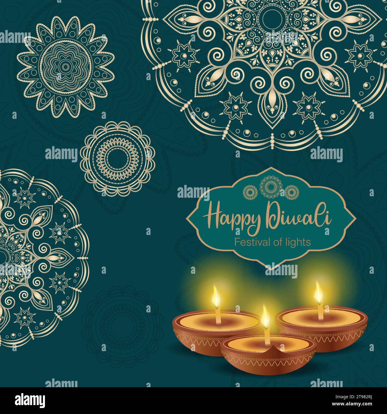 Happy Diwali ( Festival of lights) vector illustration with mandala ...