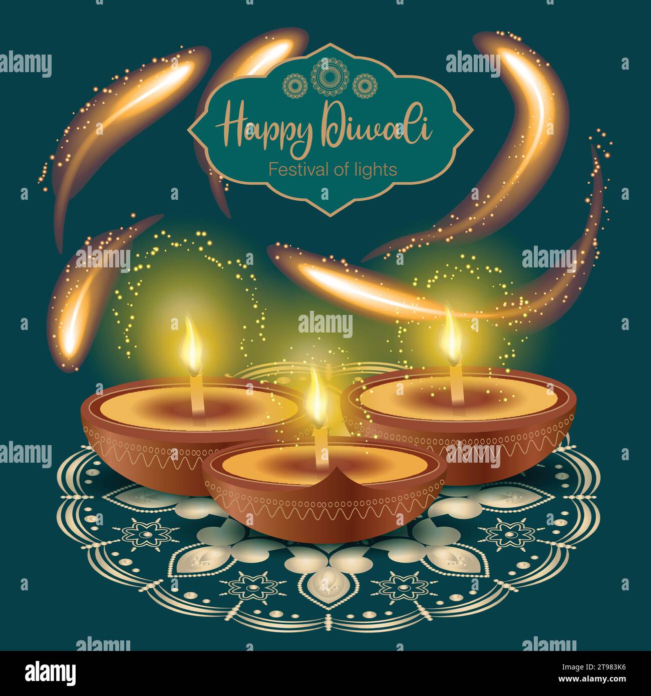 Happy Diwali ( Festival of lights) vector illustration with mandala ...