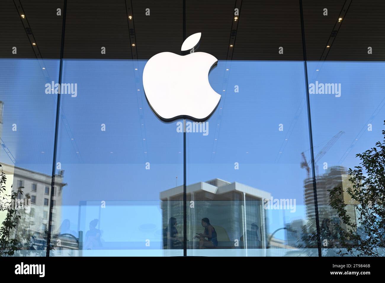 Vancouver, BC, Canada - August 16, 2023: The Apple Store Logo on the ...