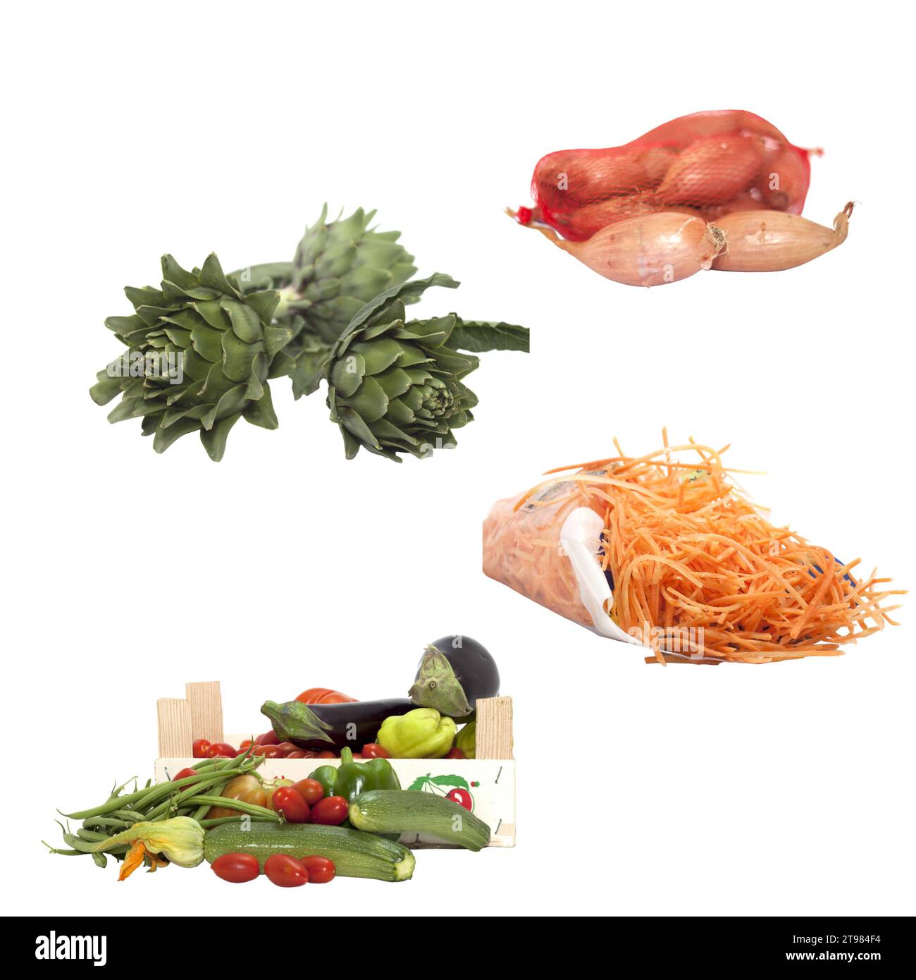 This stock photo features four different types of vegetables displayed ...