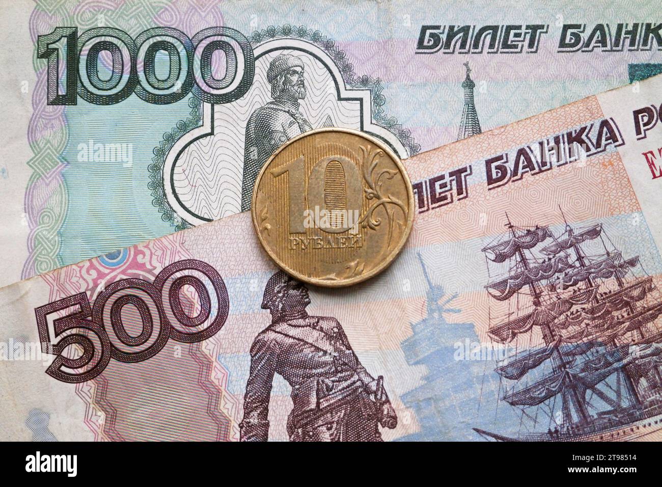 Russian ruble coin and banknotes as background Stock Photo - Alamy