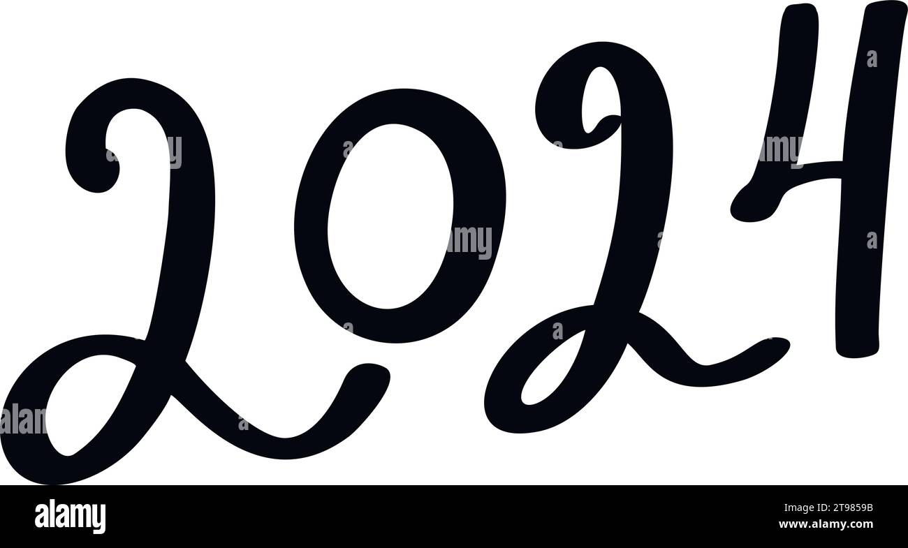 Vector 2024 year black handwriting font. White background. Isolated ...