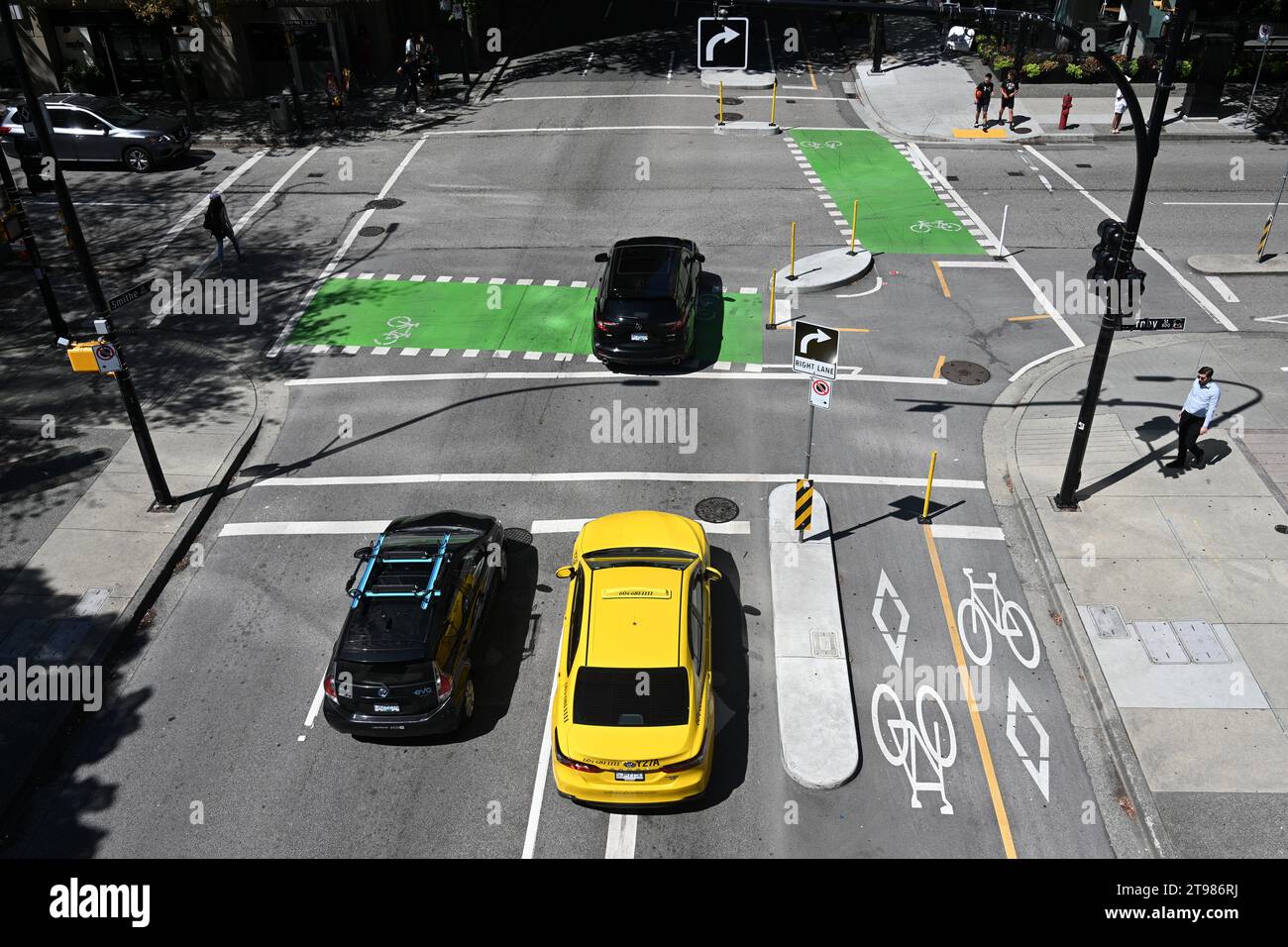 Vancouver, BC, Canada - August 15, 2023: Top view at the cars go ...