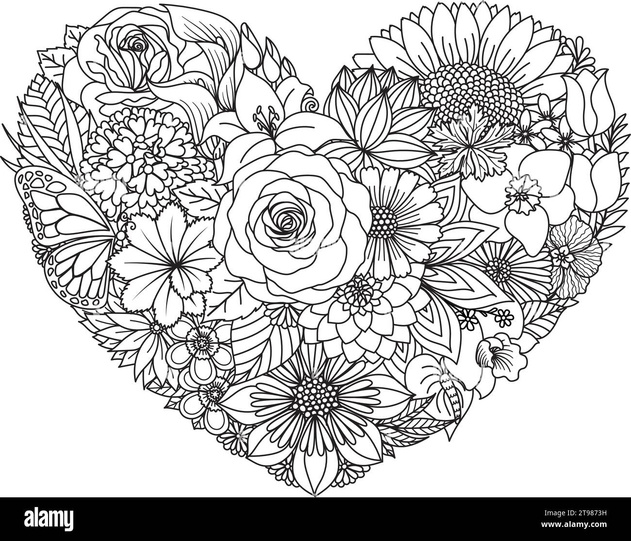 Flowers heart on wood Black and White Stock Photos & Images - Alamy