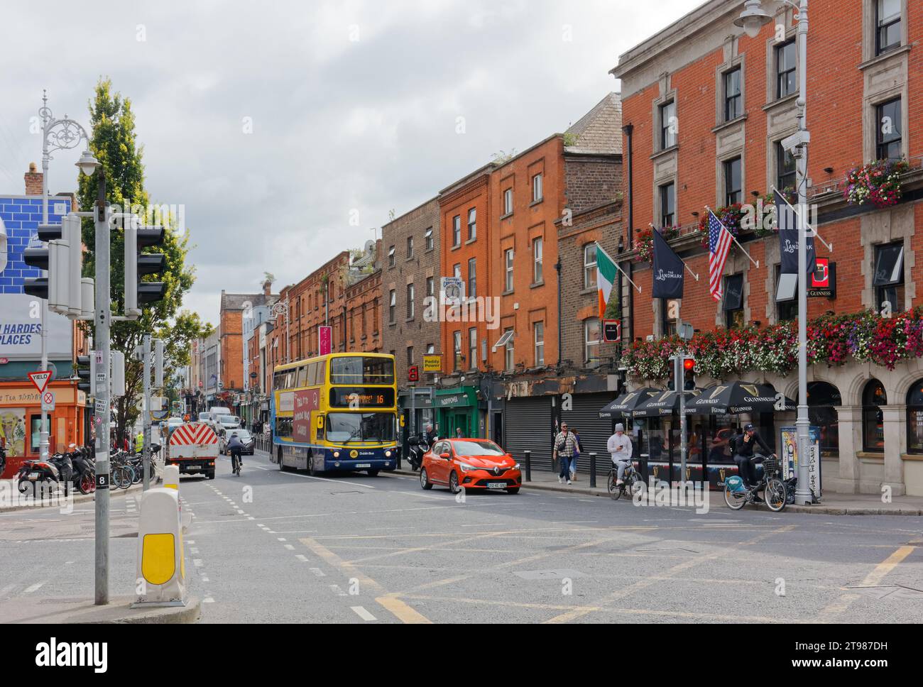 DUBLIN, Ireland - August 4, 2023: Colorful and lively street in ...
