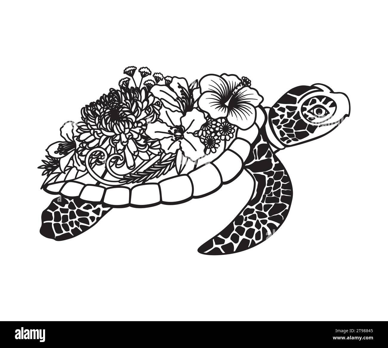 Flowers on baby turtle shell for design element. Vector illustration ...