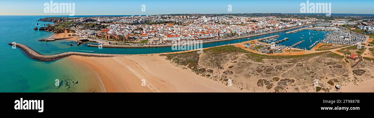 Aerial panorama from the city Lagos in the Algarve Portugal Stock Photo ...