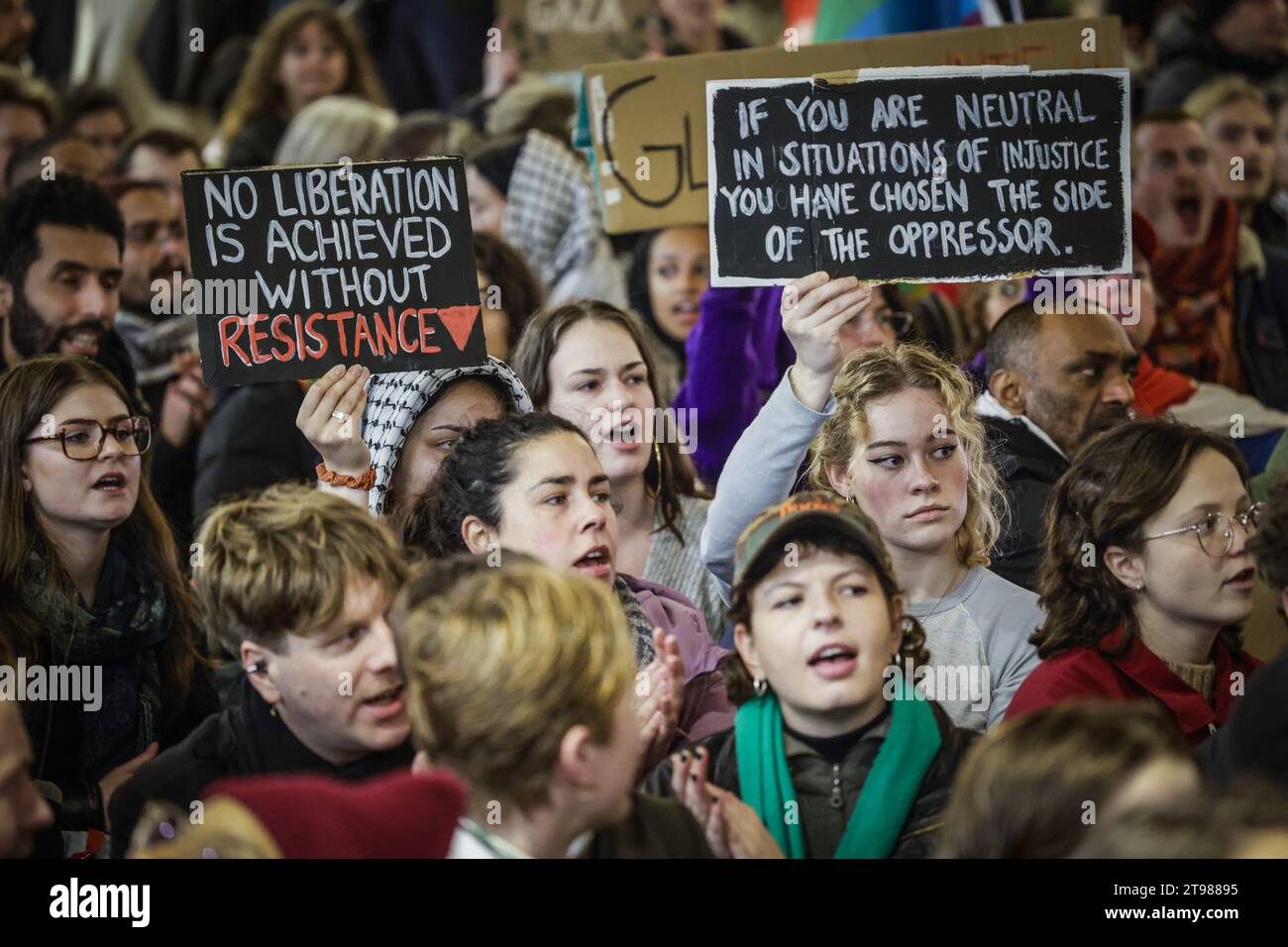 AMSTERDAM - Participants in a pro-Palestinian sit-in at Amsterdam ...