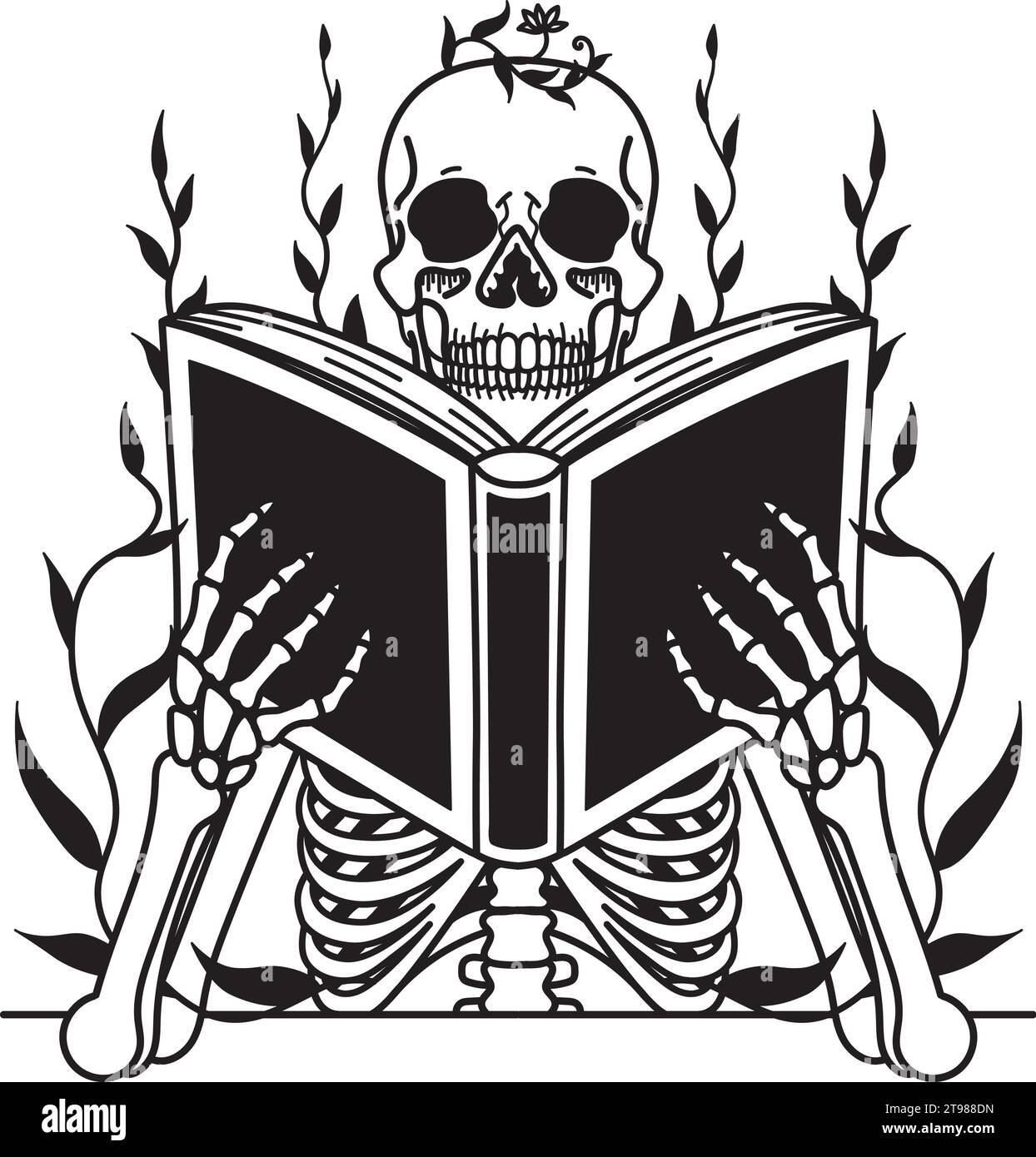 Skeleton holding book for design element. Vector illustration Stock ...