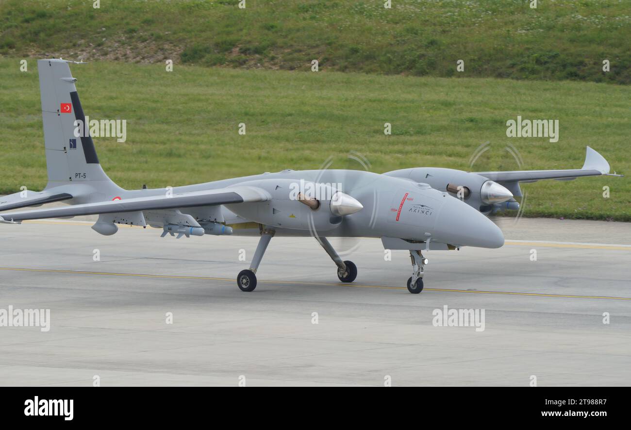 ISTANBUL, TURKIYE - APRIL 29, 2023: Baykar Bayraktar Akinci PT-5 in ...