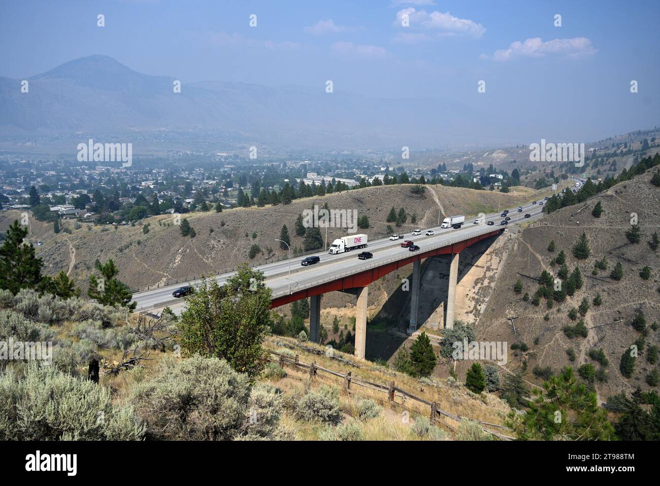 Kamloops, BC, Canada - July 14, 2023: The cars drive through bridge on ...