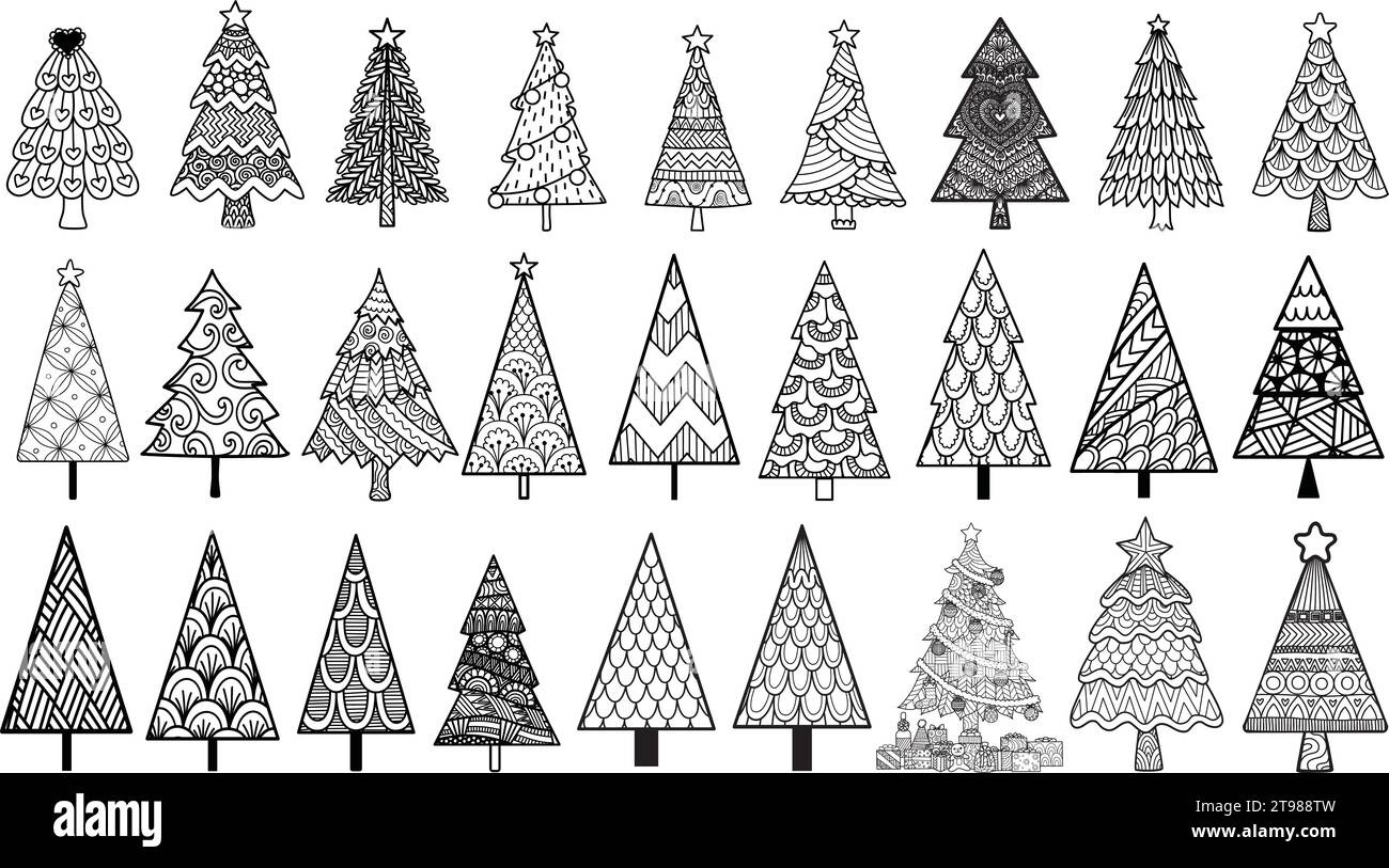 27 Christmas trees for coloring, engraving, t shirt design, laser cut ...