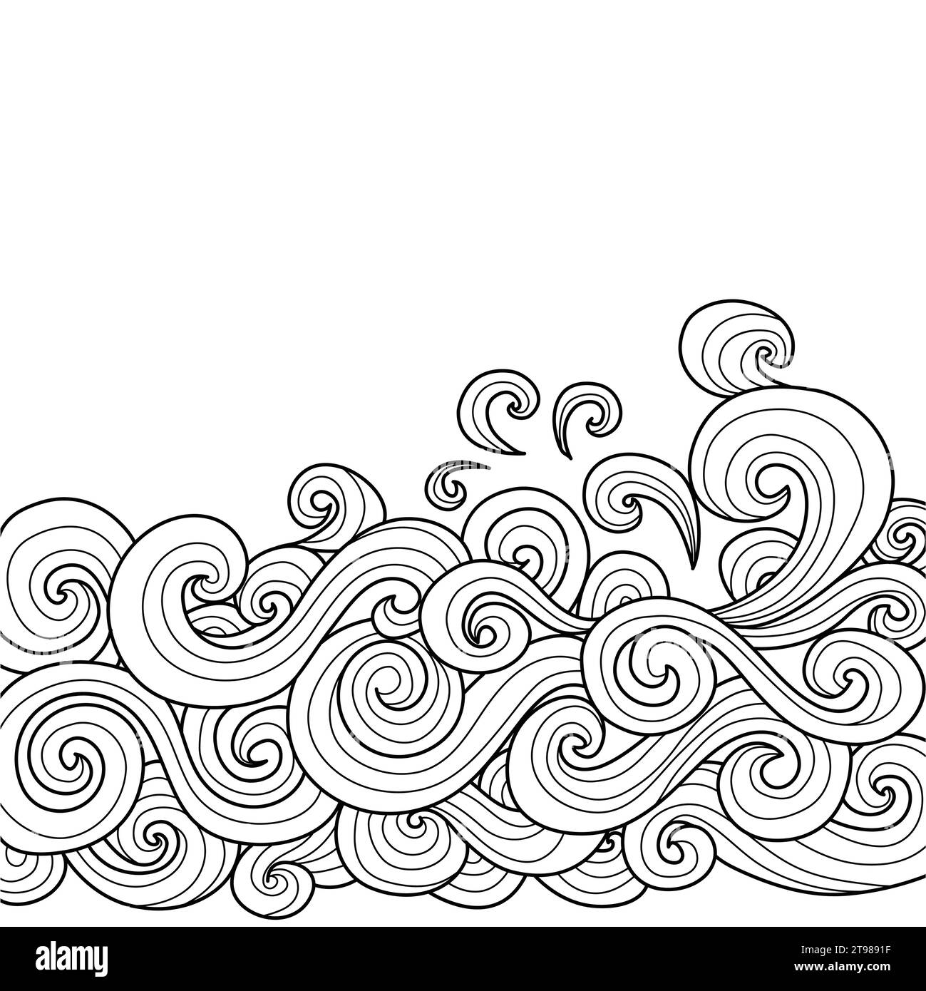 Hand drawn scrolling sea wave on white backgorund. Vector illustration ...