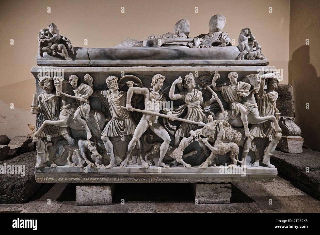 Rome, Italy - October 29 2023: Ancient sarcophagus on display of ...