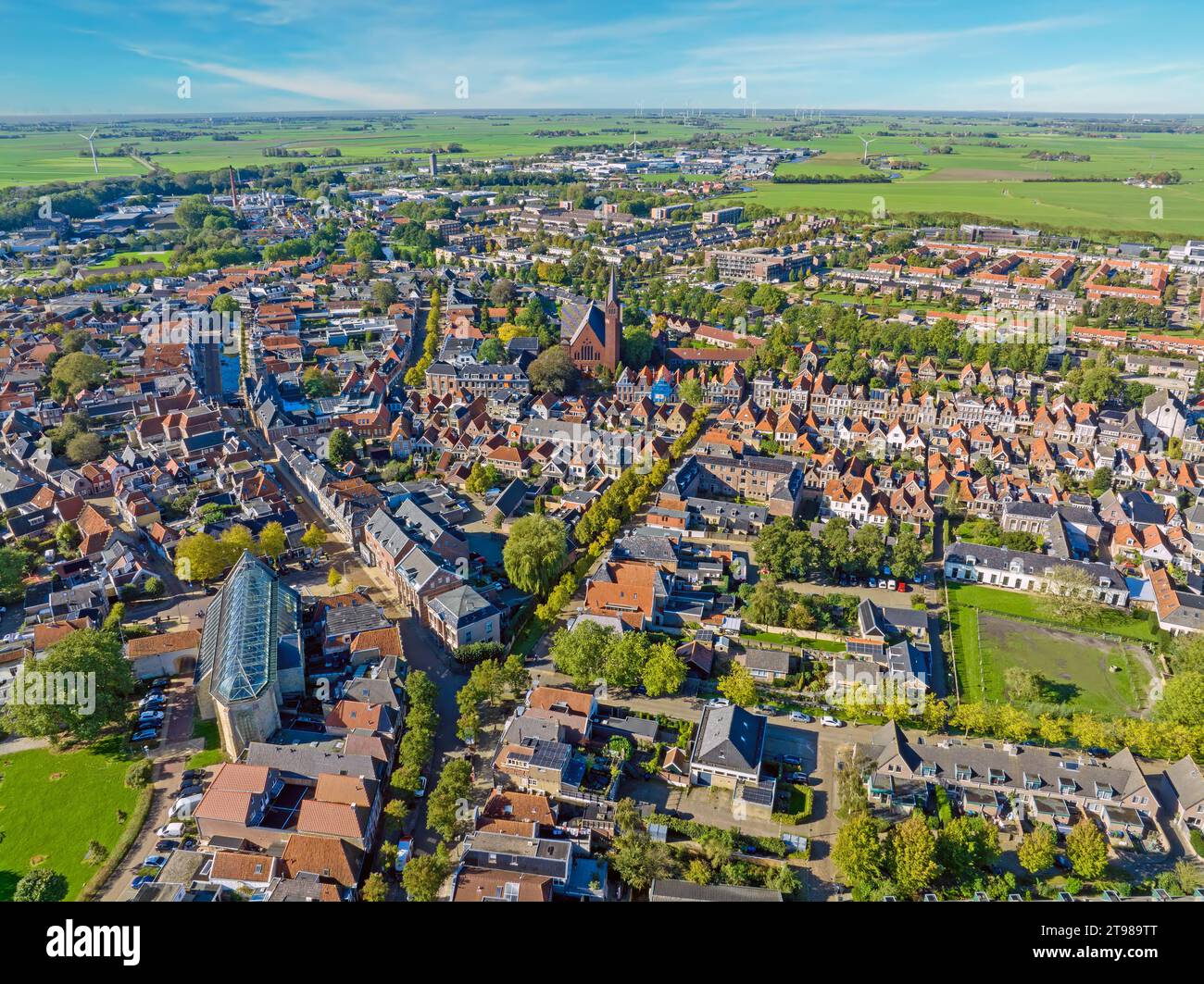 Aerial from the historical city Bolsward in the Netherlands Stock Photo ...