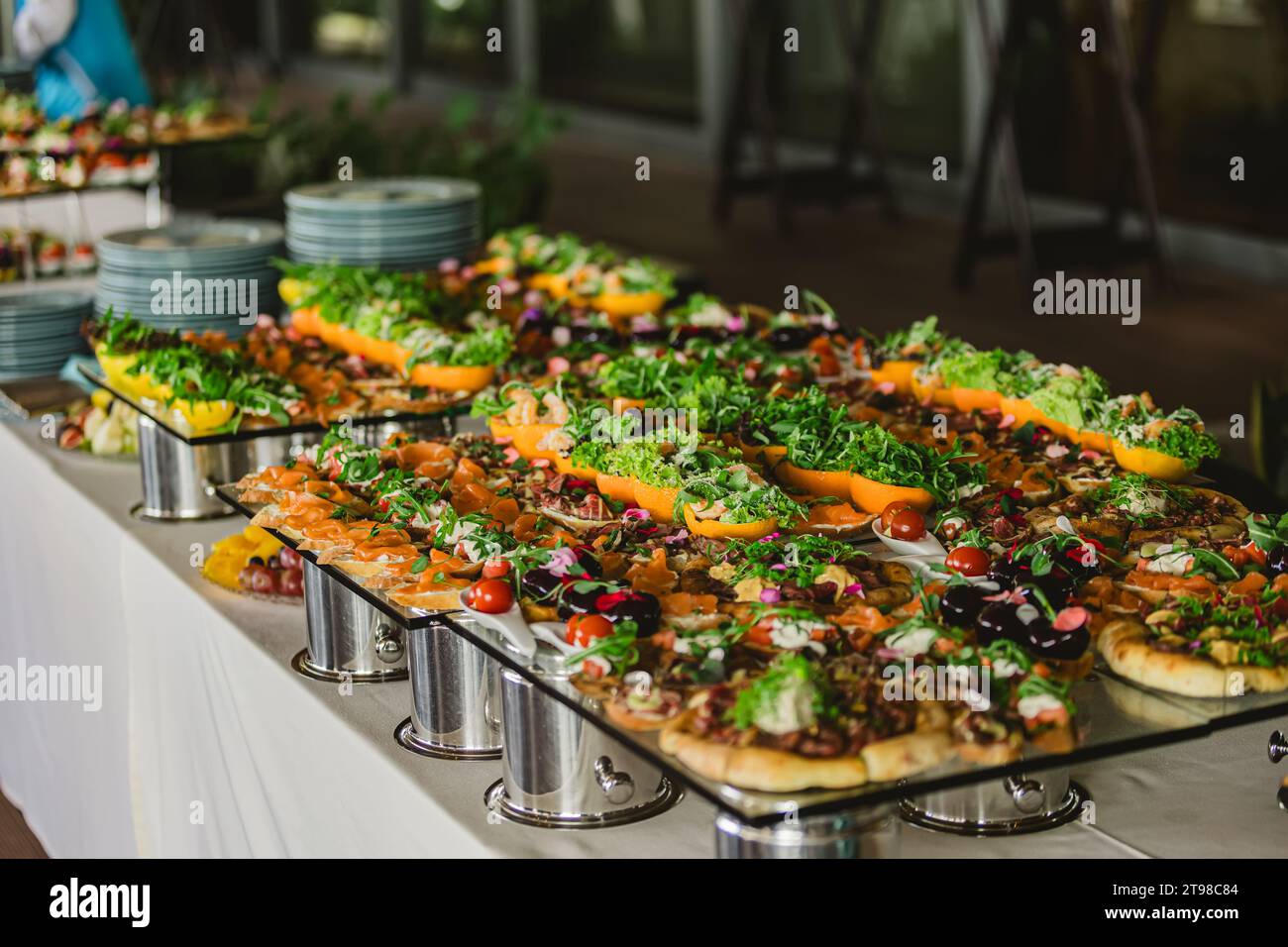Catering buffet table with a delicious food Stock Photo - Alamy