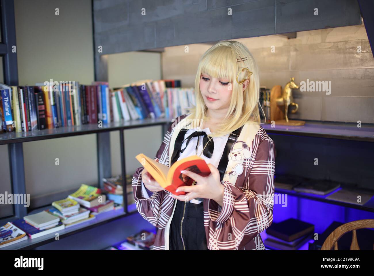 Portrait of a beautiful young woman game Cosplay with blonde hair Stock ...