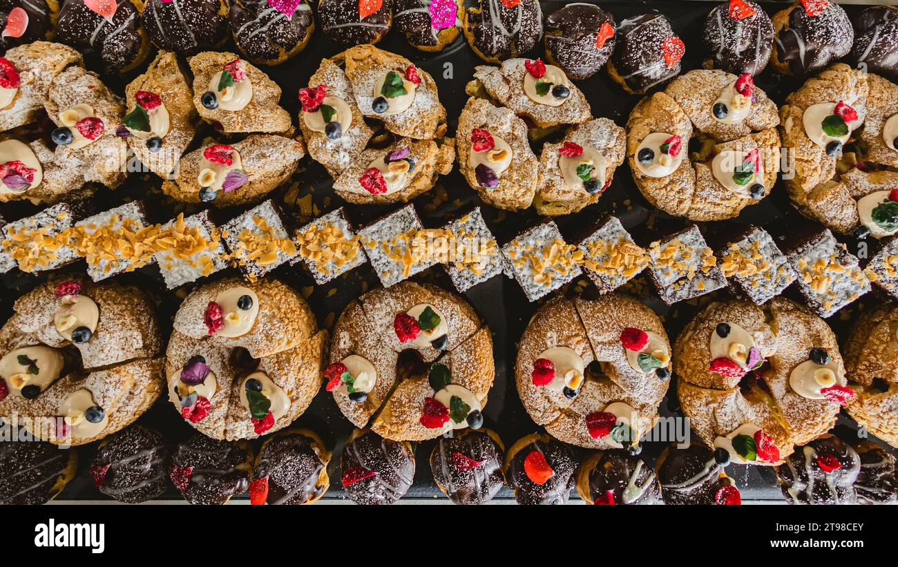 Delicious, table with various sweets Stock Photo - Alamy