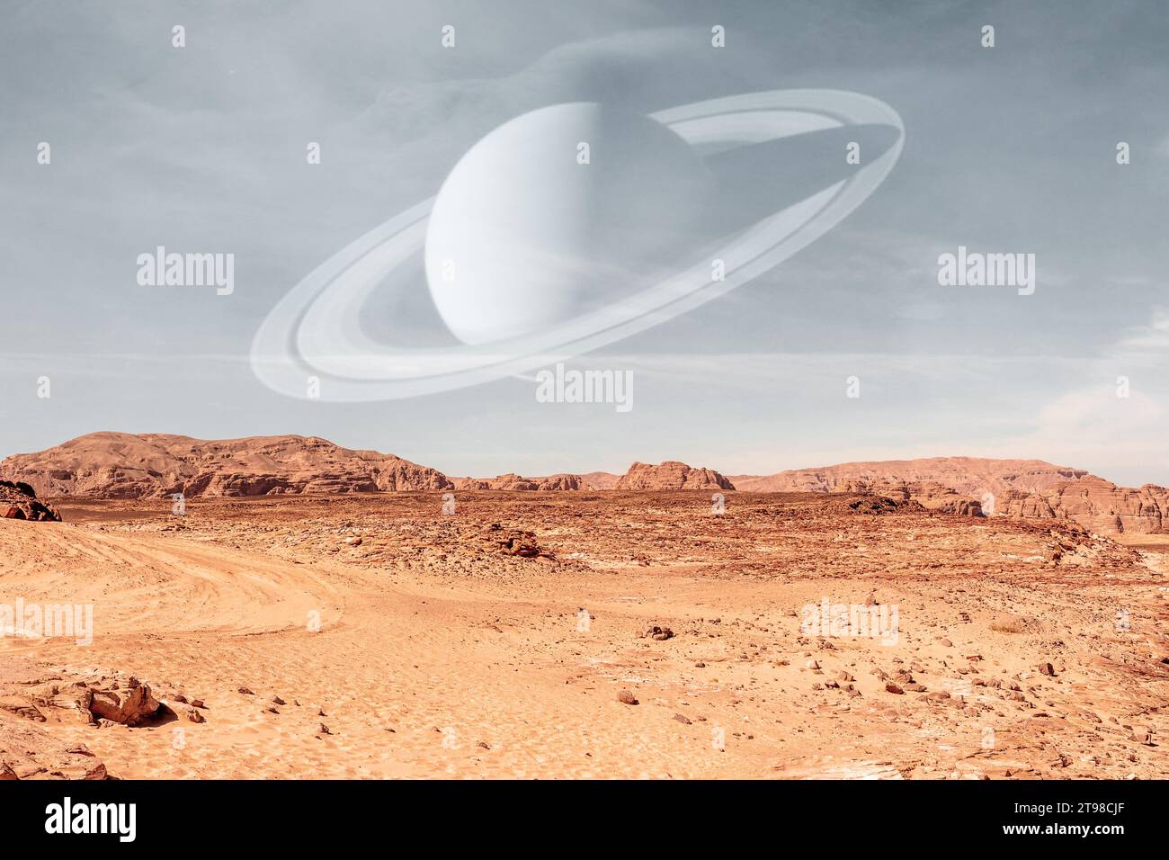 Surface of Mars planet with Saturn planet . Elements of this image ...