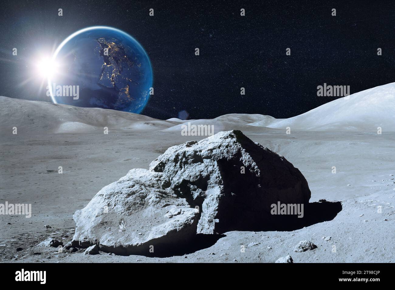 Moon surface in deep space. Moon and Earth at night. Elements of this ...