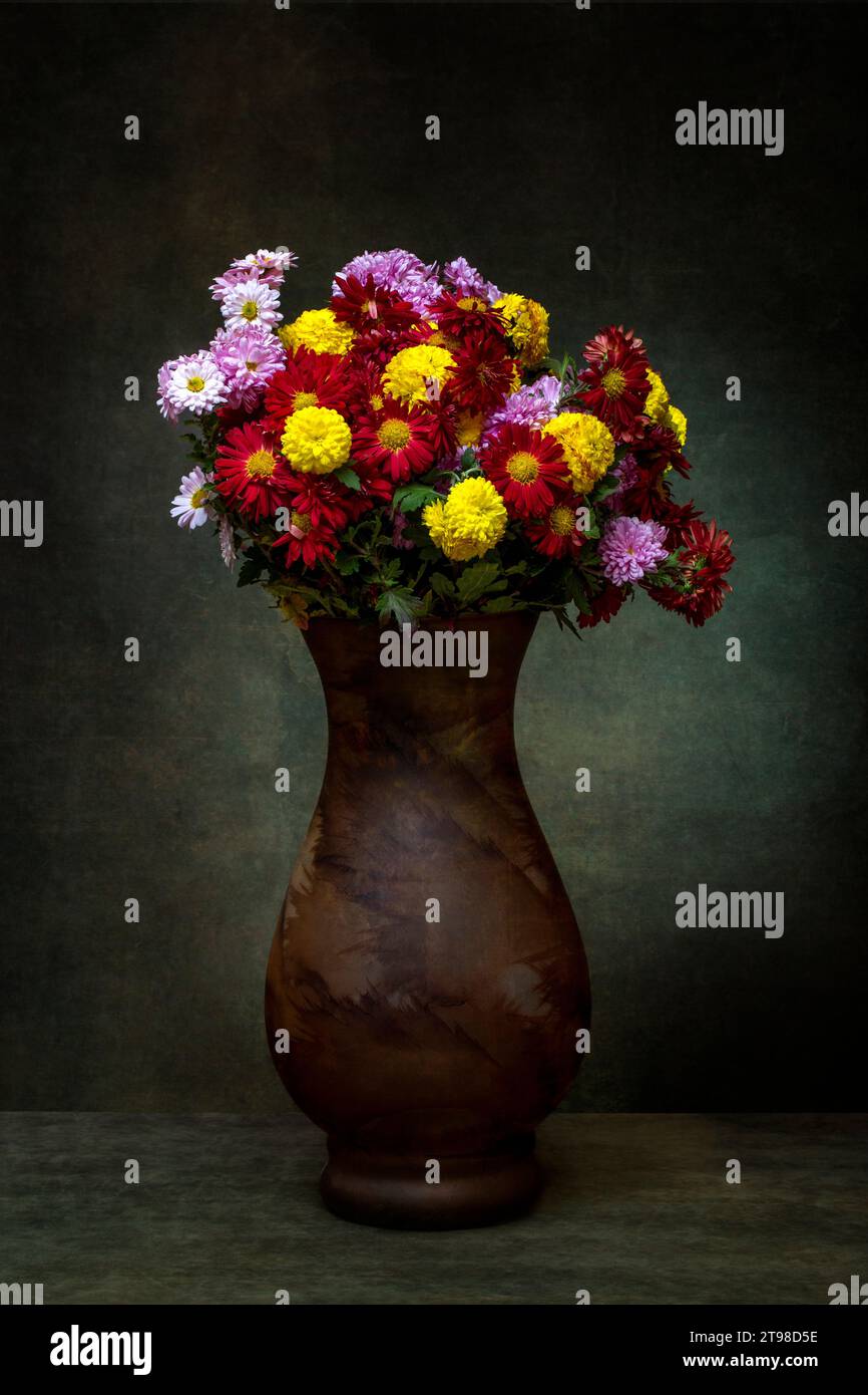 Still life with a bouquet of chrysanthemums in a vase Stock Photo - Alamy
