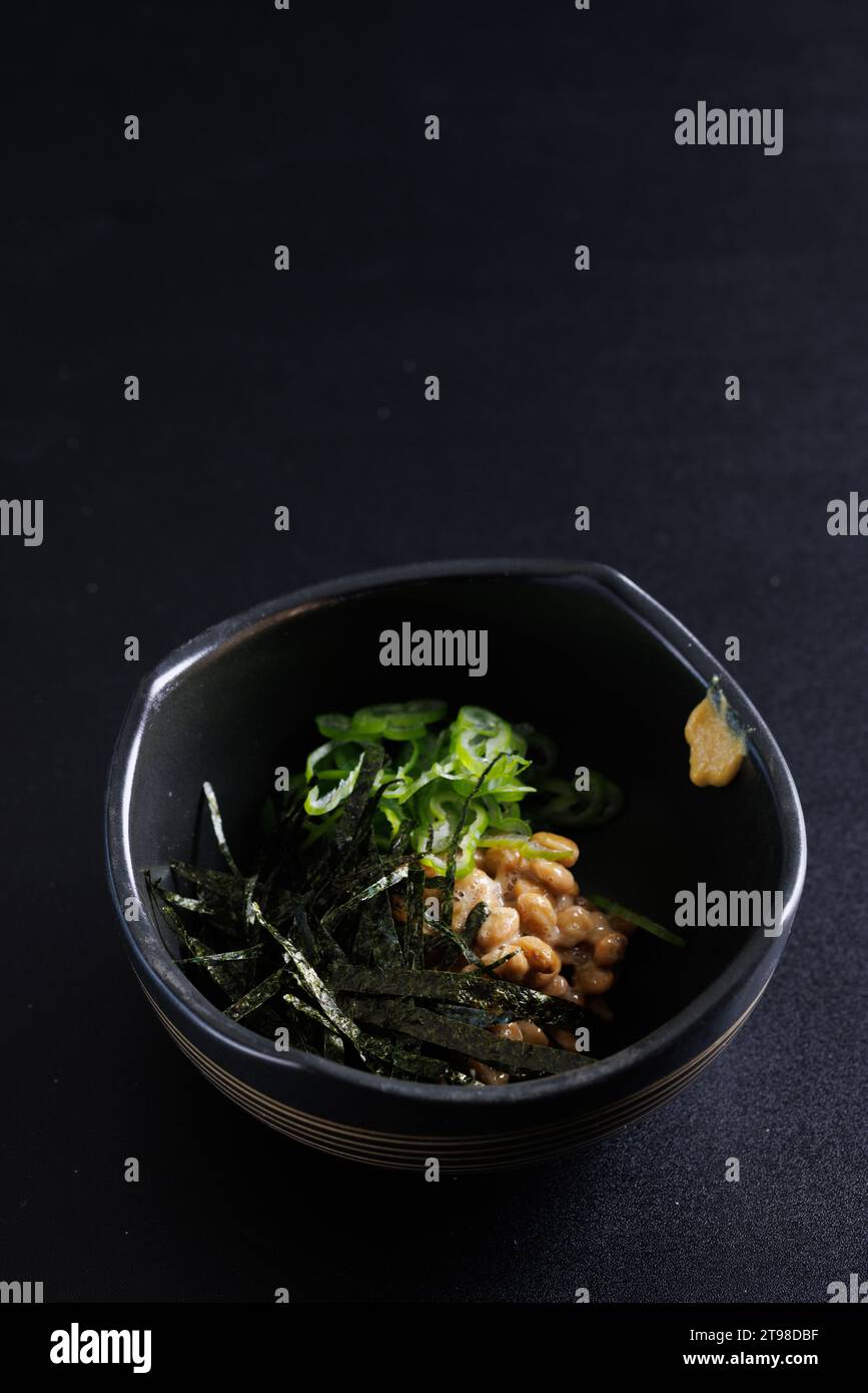 Natto japanese appetizer food isolated in black background Stock Photo ...