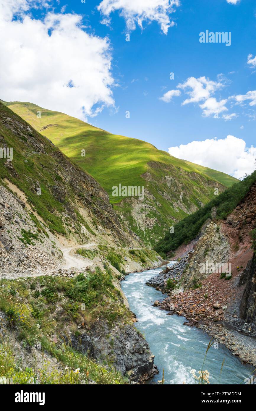 Summer hiking landscape in Georgia, Caucasus. Popular mountain hiking ...