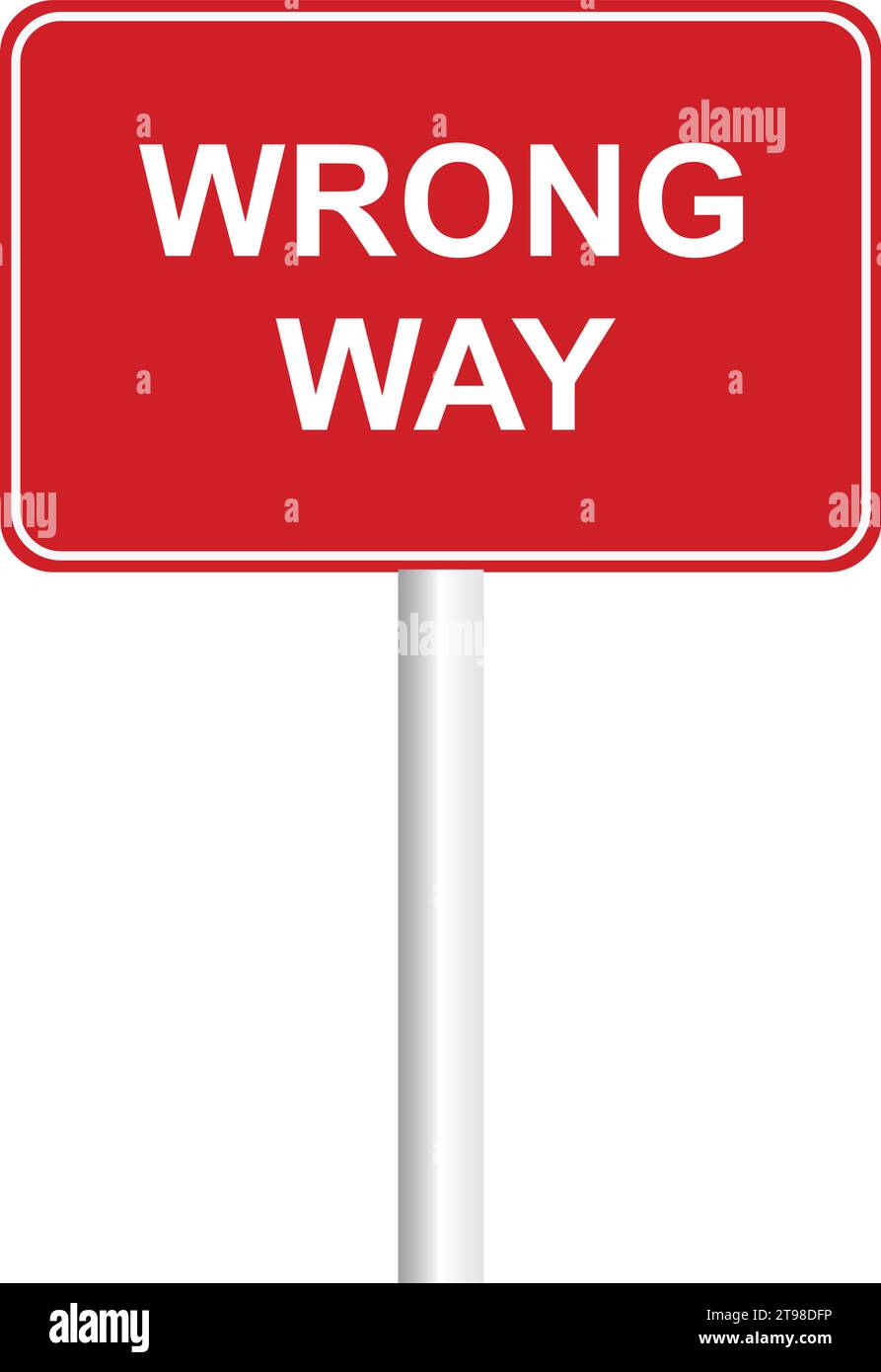 Wrong Way Sign - Red road sign with white letters isolated on white ...