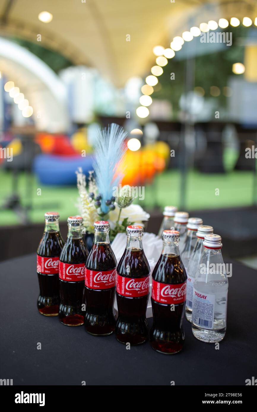Almaty, Kazakhstan - May 21, 2022: bottles of Coca-Cola in a row on the ...