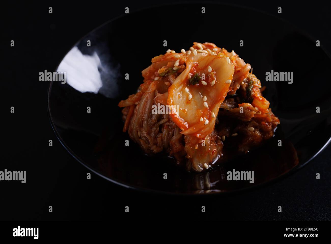 Korea food cabbage kimchi in black isolated in black background Stock ...